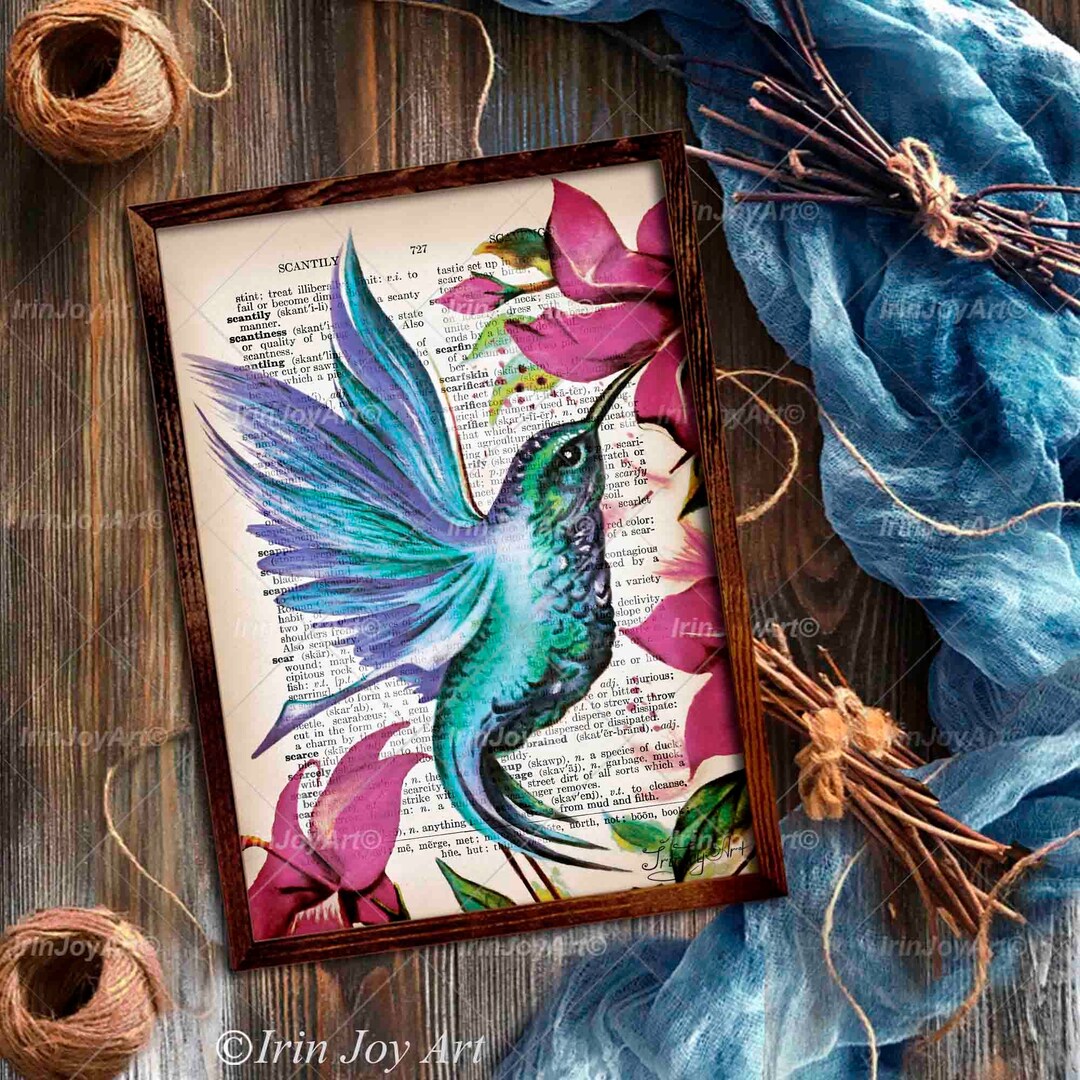 Bird Art Print Floral Print Flying Bird Flower Art Colibri Bird Floral ...