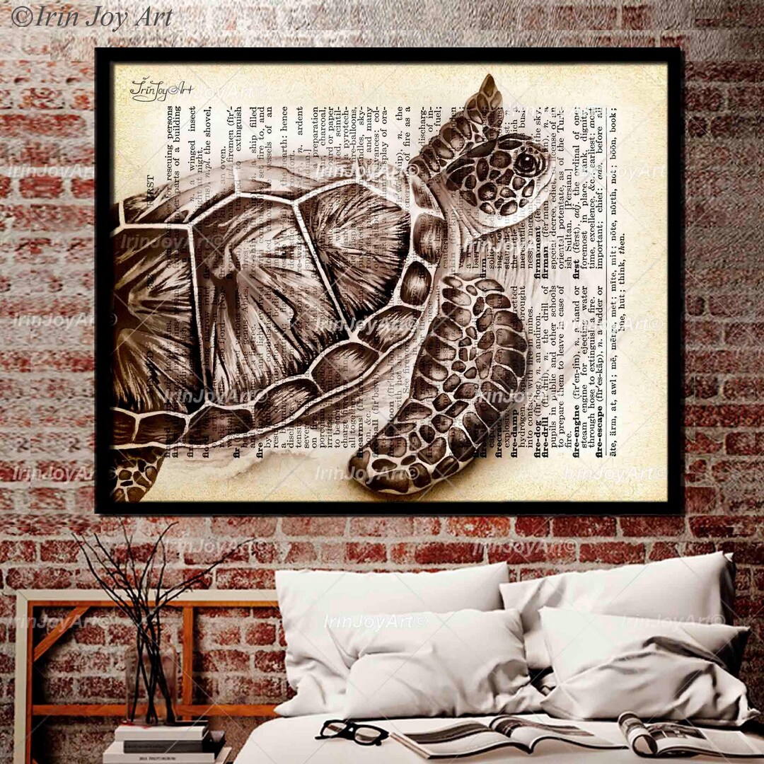 Sea Turtle Dictionary Art Print, Sepia Marine Life Poster - Etsy