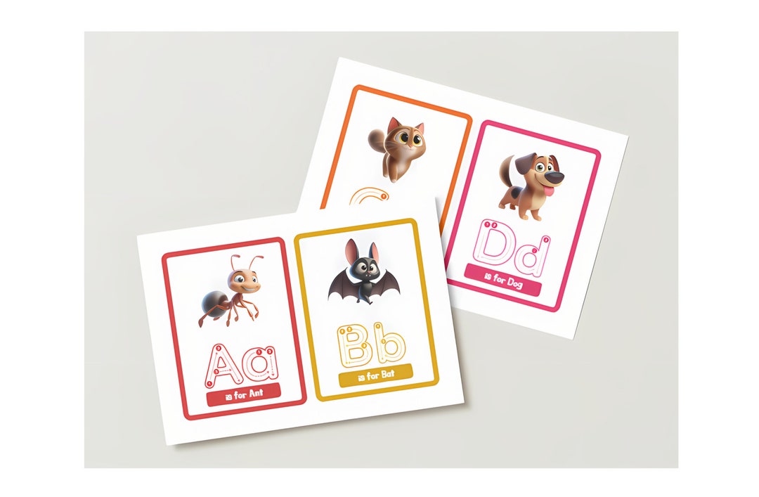 26 A-Z Animal Alphabet Flashcards, Preschool Phonics, Handwriting ...