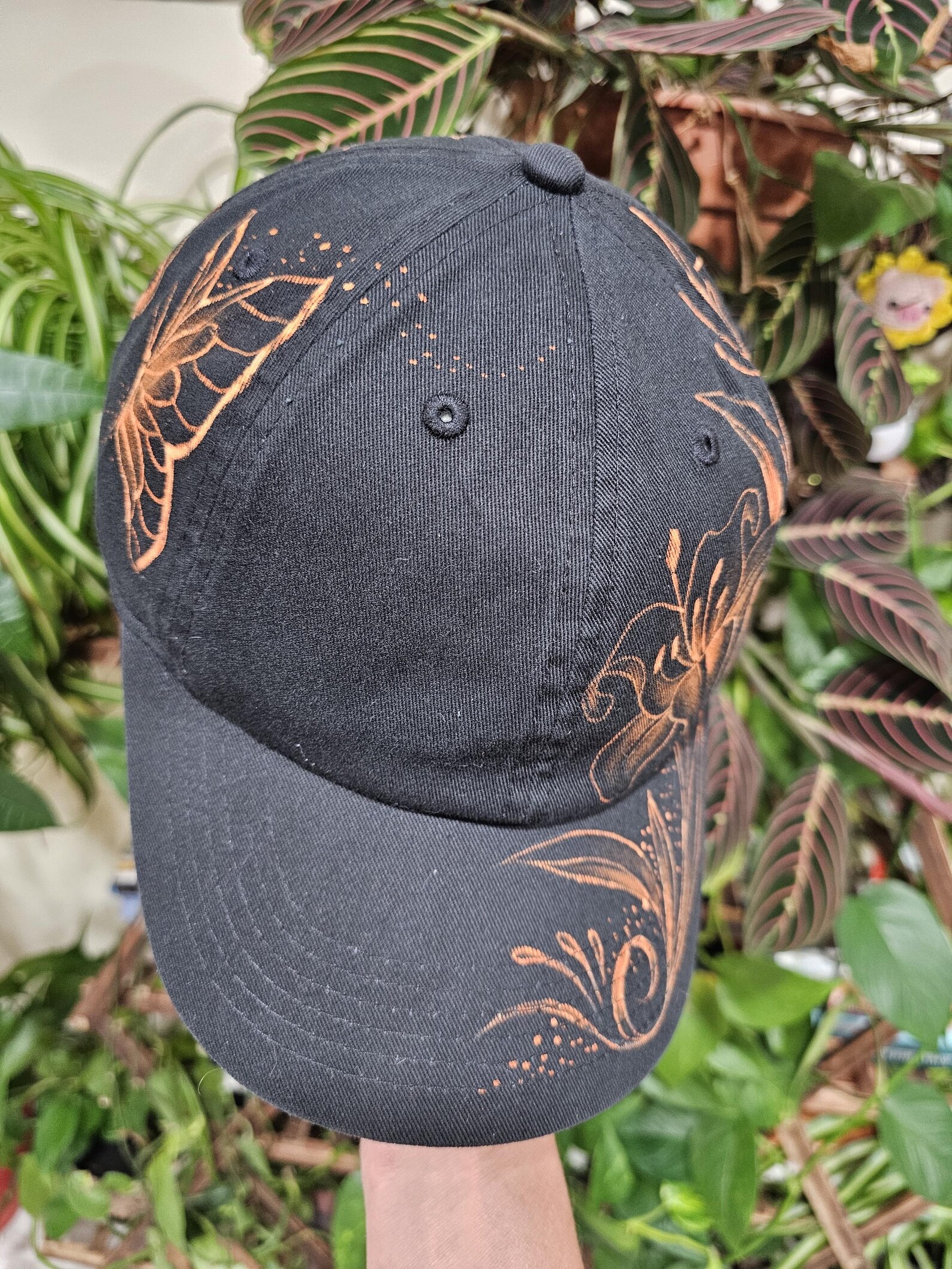 One of a Kind Bleach Handpainted Lily Flower Butterfly Hat Baseball Cap ...