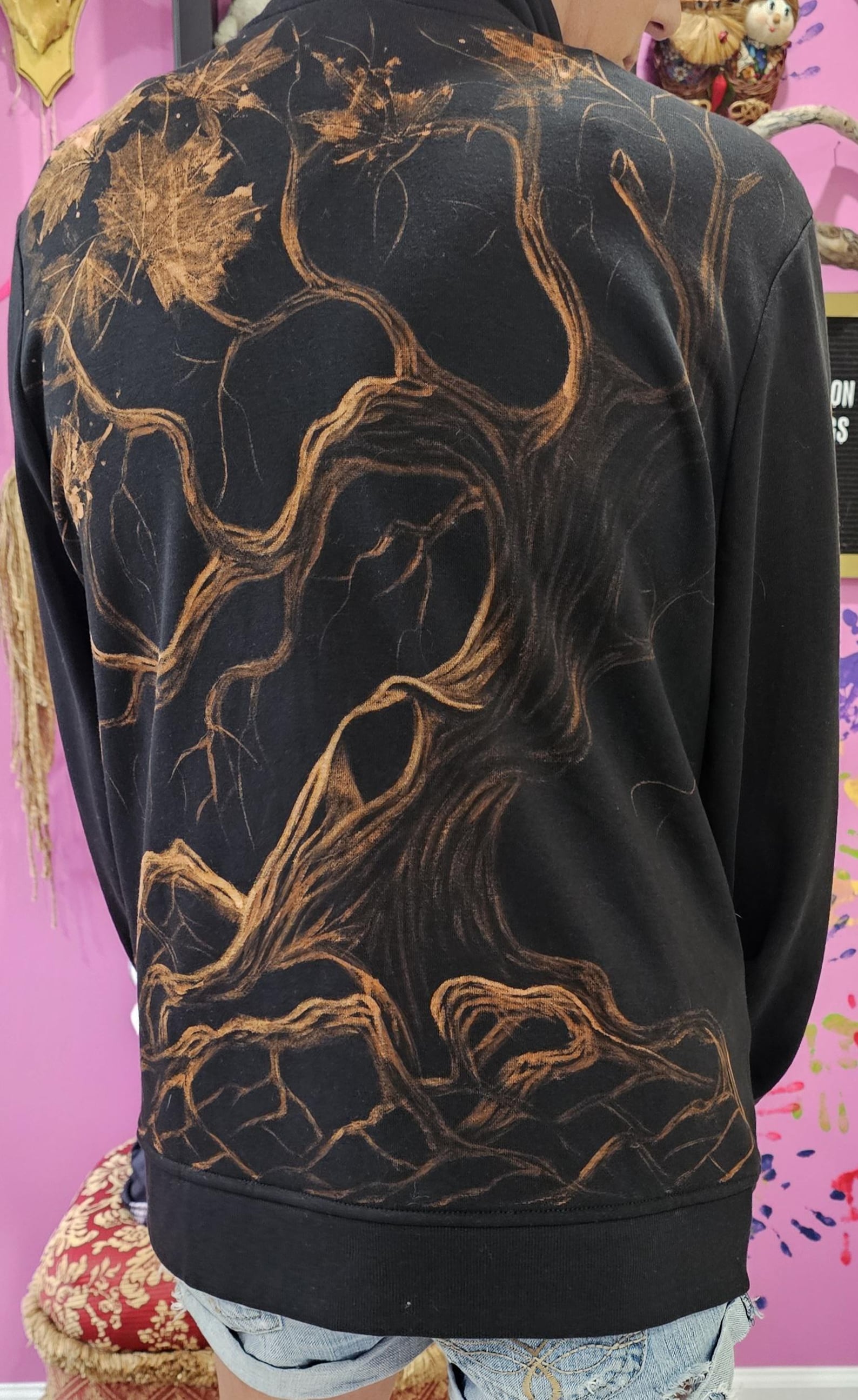One of a Kind Handpainted With Bleach Tree Autumn Leaves Sweatshirt ...