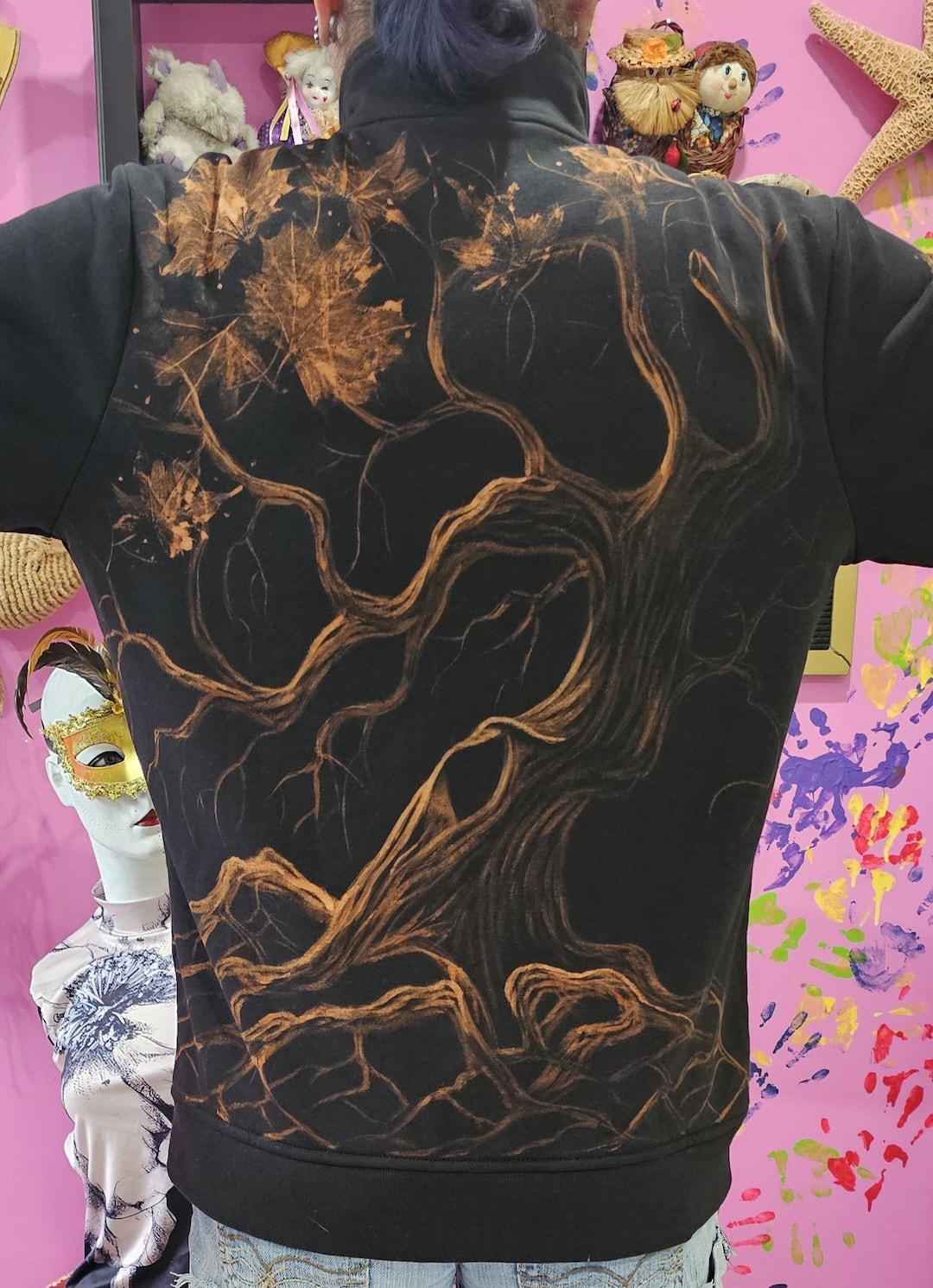 One of a Kind Handpainted With Bleach Tree Autumn Leaves Sweatshirt ...