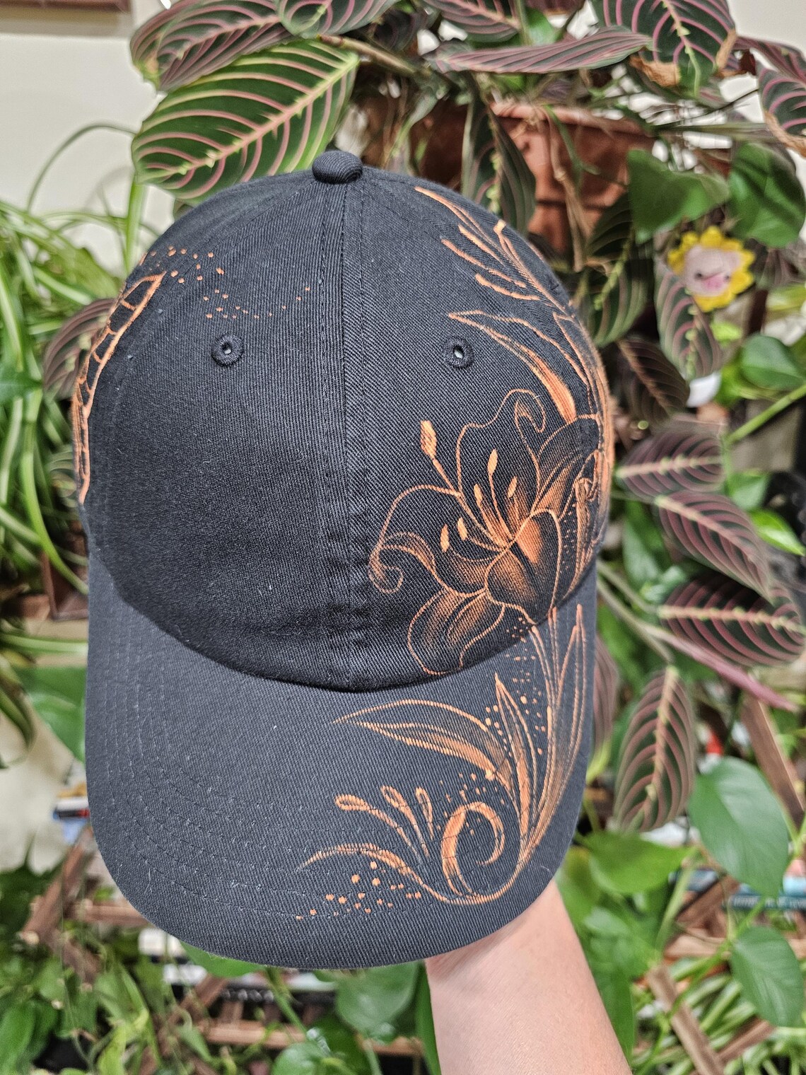 One of a Kind Bleach Handpainted Lily Flower Butterfly Hat Baseball Cap ...