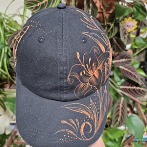 One of a Kind Bleach Handpainted Lily Flower Butterfly Hat Baseball Cap ...