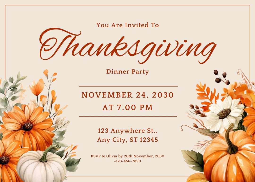 Thanksgiving Dinner Party Invitation. Template Canva - Etsy