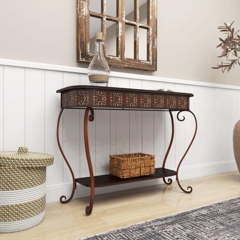 Console Table With Scroll Legs, 43'' Console Table, Hand-engraved ...
