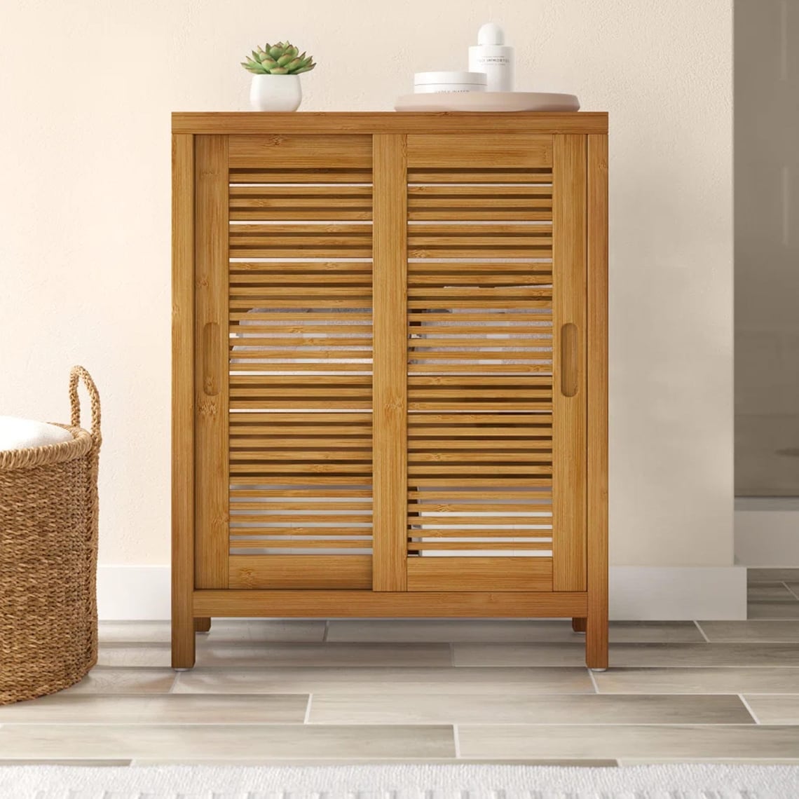 3 Tier Bamboo Storage Cabinet, Bathroom Storage Cabinets, Solid Bamboo ...