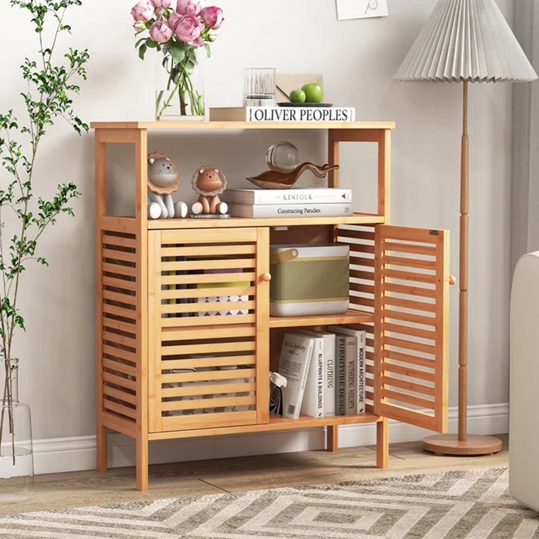 Bamboo Freestanding Storage Cabinet, Multi purpose Storage Cabinets, 3 ...