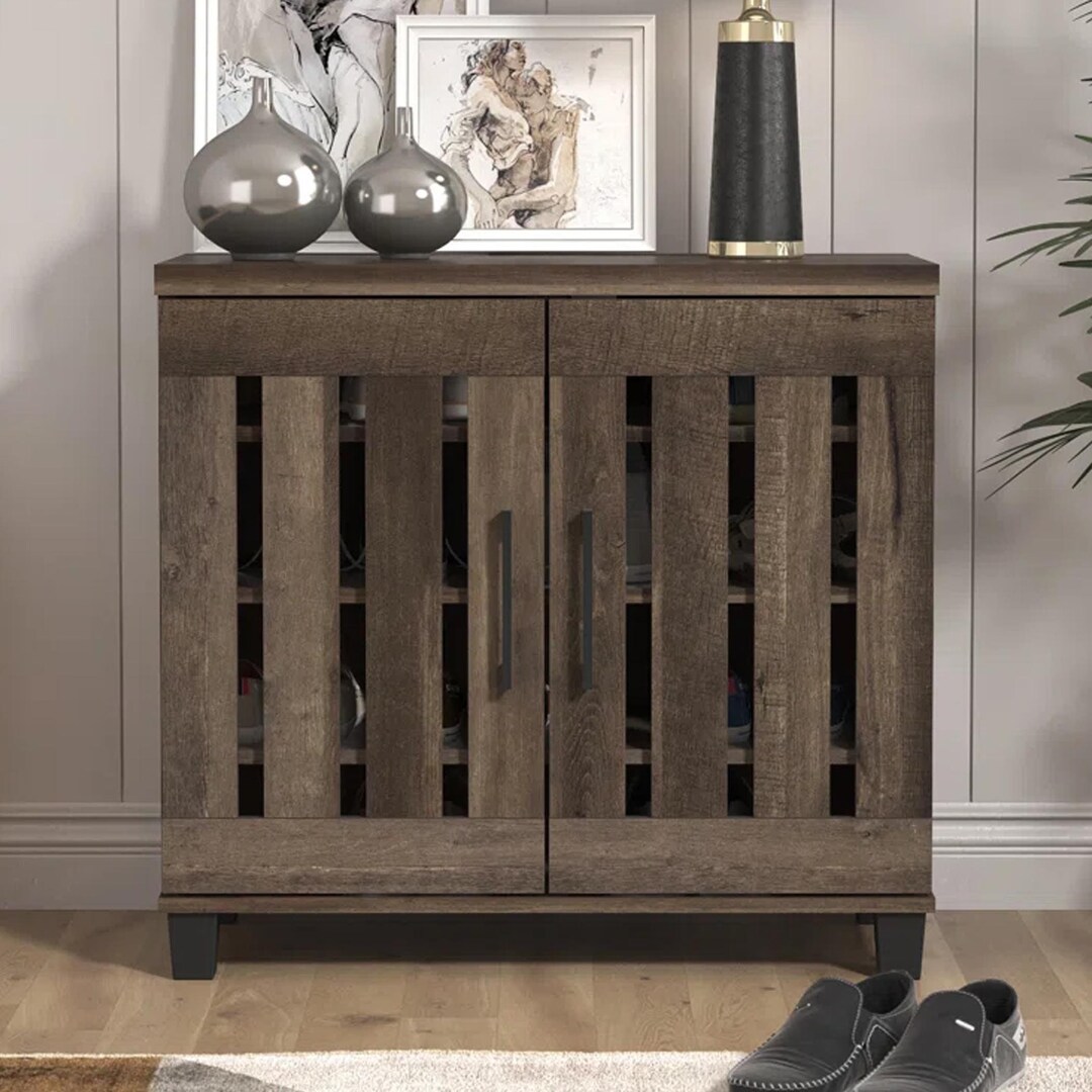 Hallway Storage Cabinet, 12 Pair Shoe Storage Cabinet, Modern Wooden ...