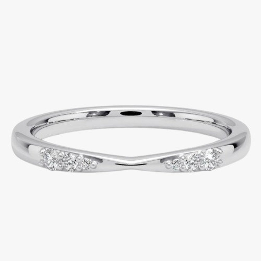 Pinched Wedding Ring, Round Cut Colorless Lab Grown Diamond Wedding ...