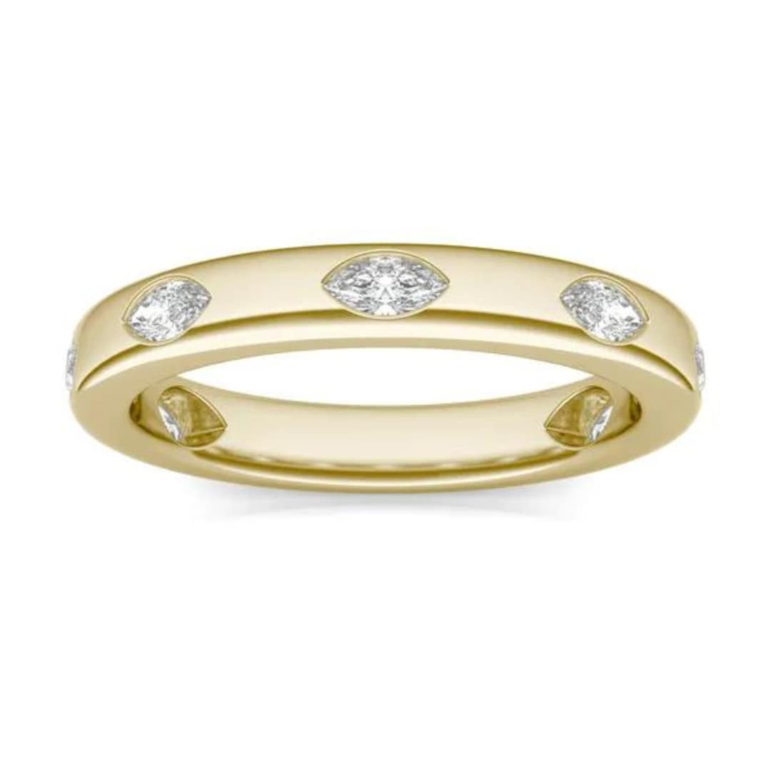 Marquise Cut Colorless Lab Grown Diamond Wedding Band, Flush Set ...