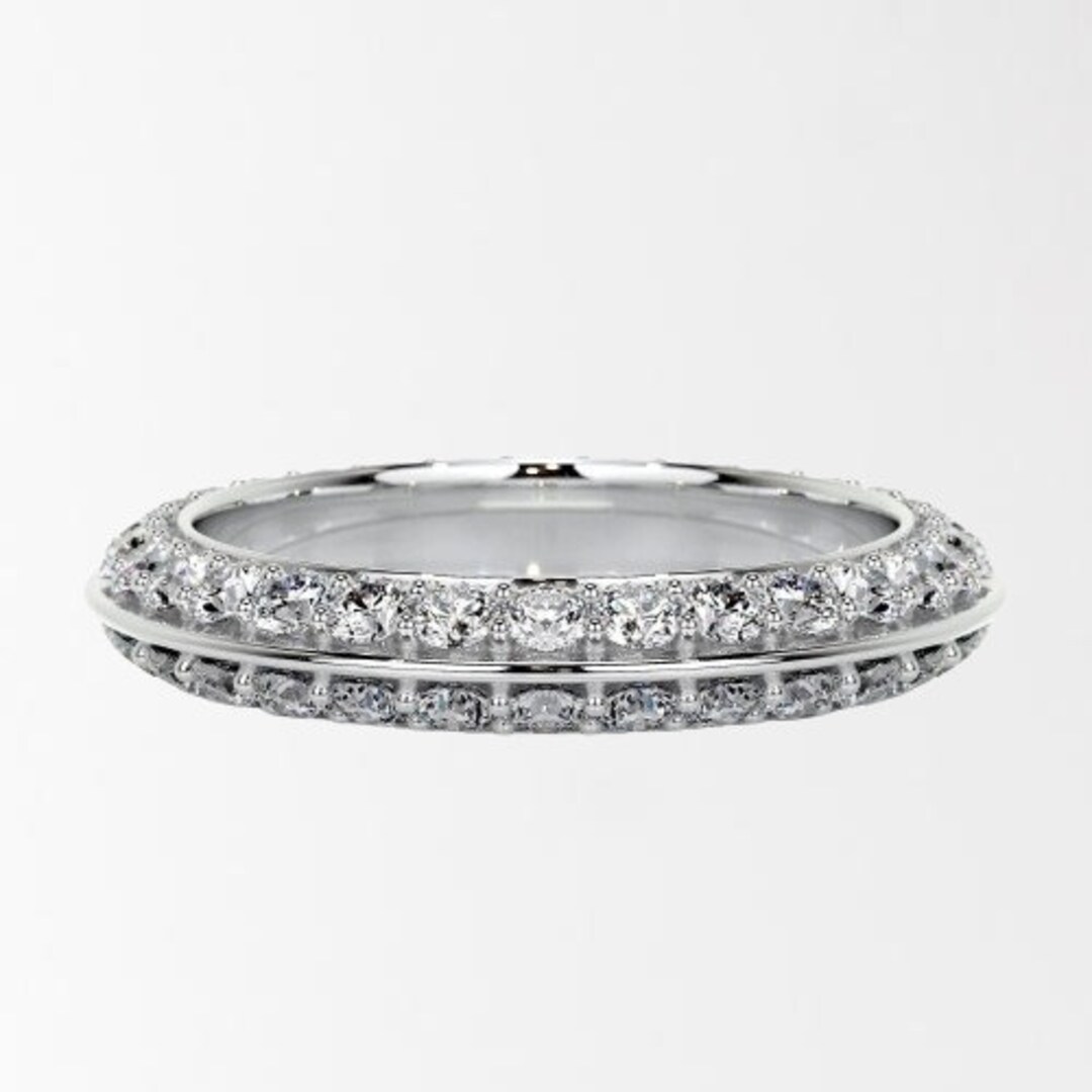 Knife Edge Shank Matching Band, Round Cut Colorless Lab Grown Wedding ...