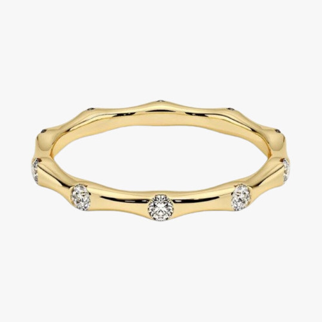 Flush Set Lab Grown Diamond Bamboo Ring - 14K Gold Eternity Band - Etsy