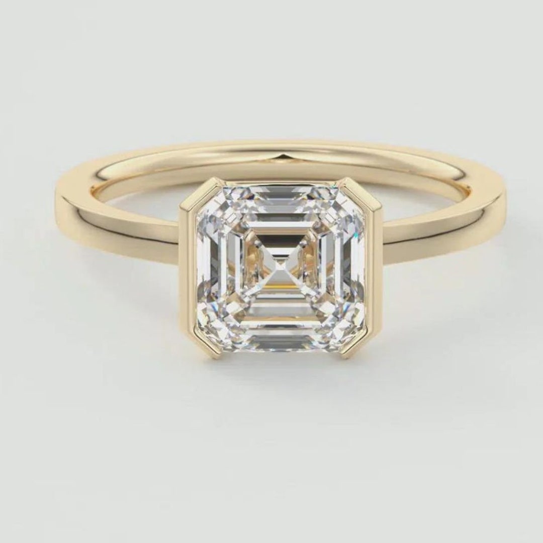 2.5 CT Asscher Cut Colorless Lab Grown Diamond Engagement Ring, Half ...
