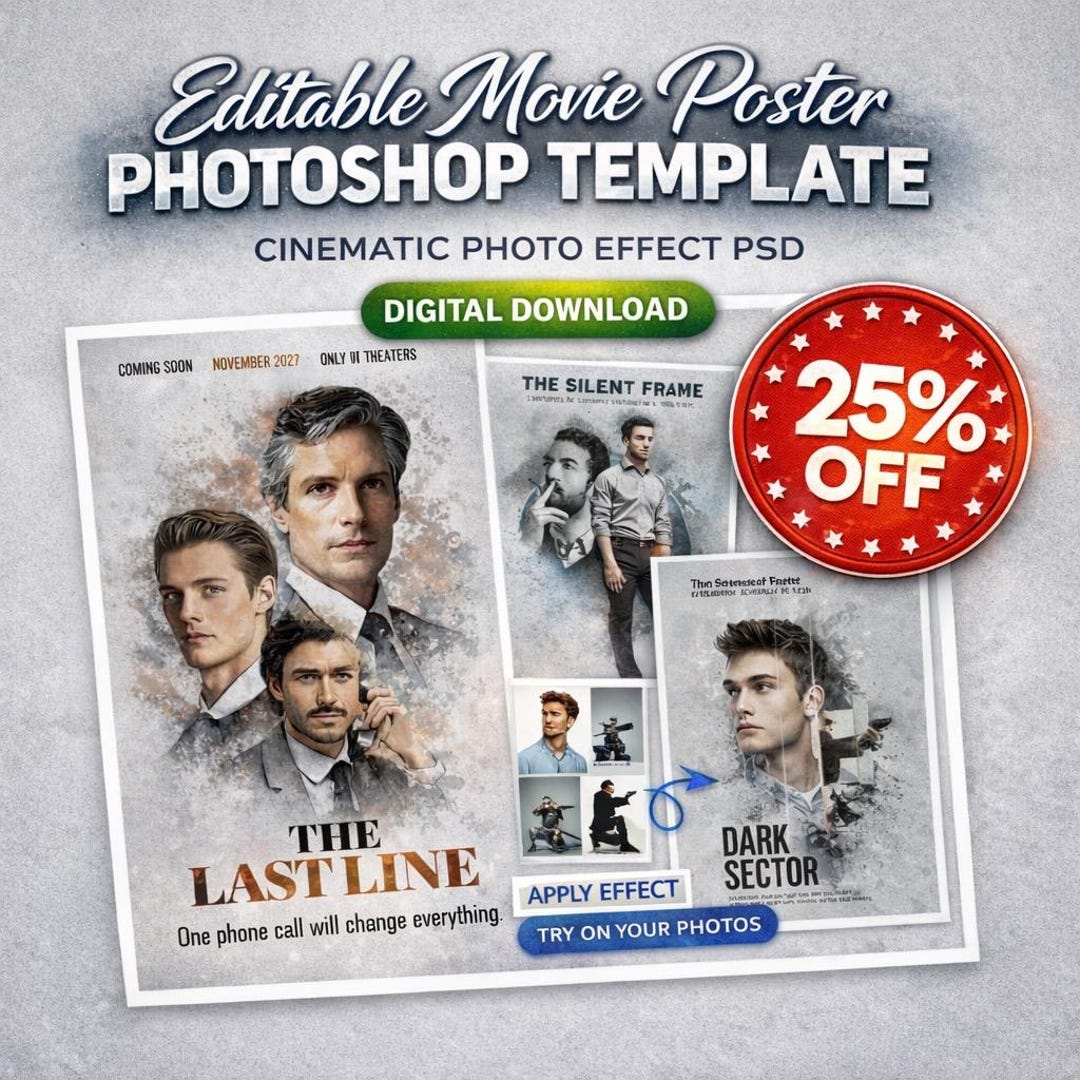 Editable Movie Poster Photoshop Template | Cinematic Photo Effect PSD ...
