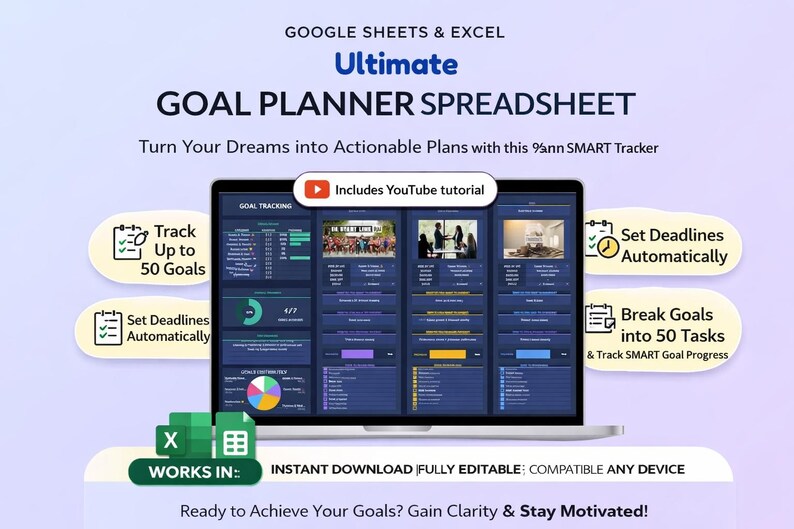 Ultimate Goal Planner Spreadsheet | Google Sheets & Excel Life Planner ...