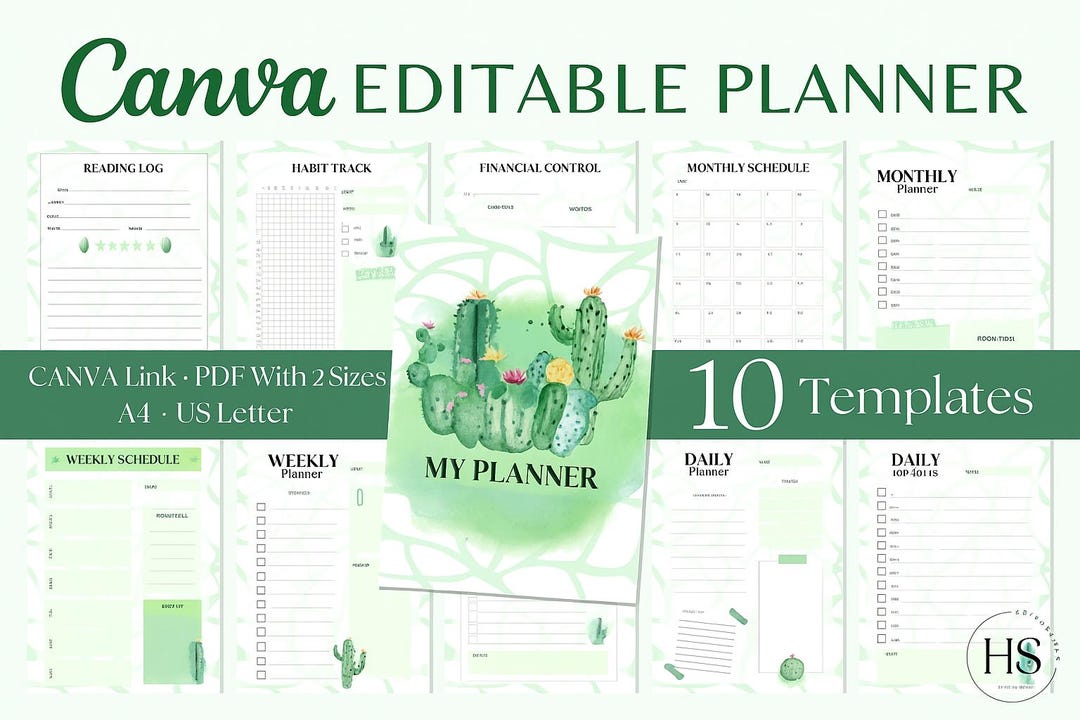 Cactus Planner Templates | Editable Canva, Printable, Digital (instant ...