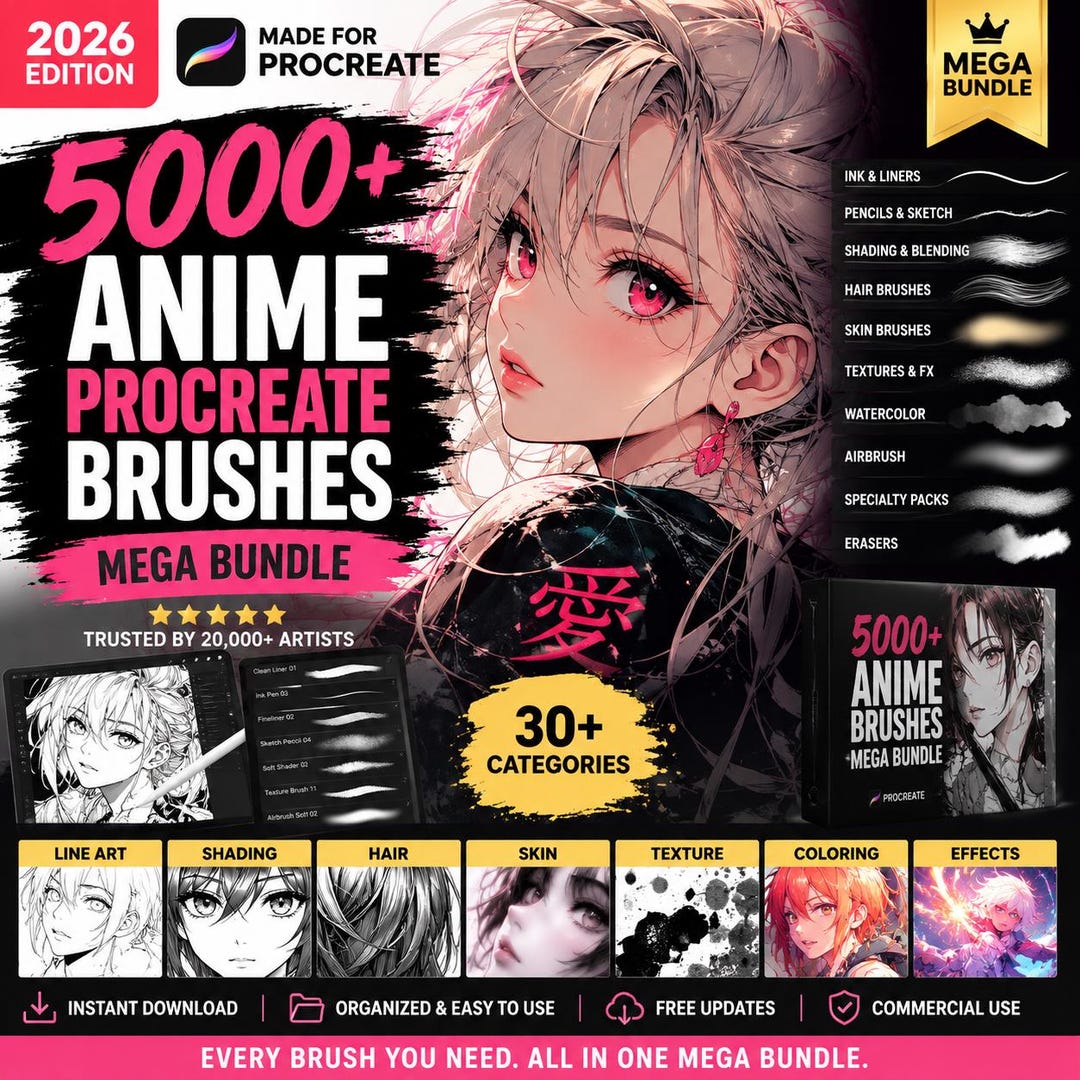 Procreate Anime Brushes Mega Bundle | Manga, Ghibli Style, Line Art ...