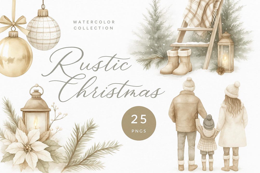 Boho Christmas Clipart | Watercolor Holiday PNG Bundle (digital ...