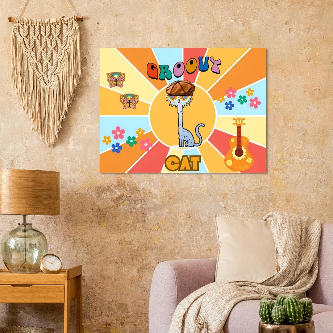 Groovy Cat Wall Art - Etsy