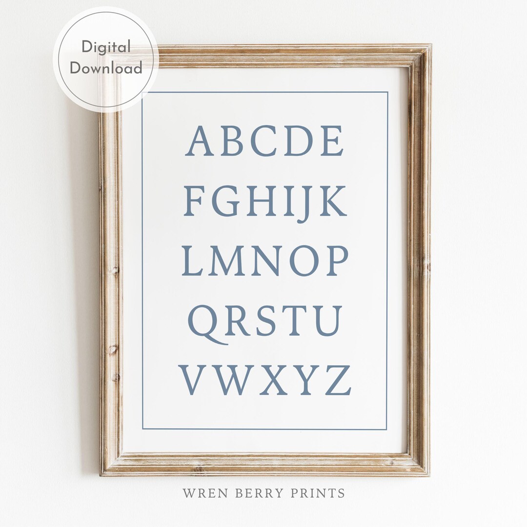 Alphabet Poster Print, Blue ABC Chart, Vintage Nursery Letter Printable ...