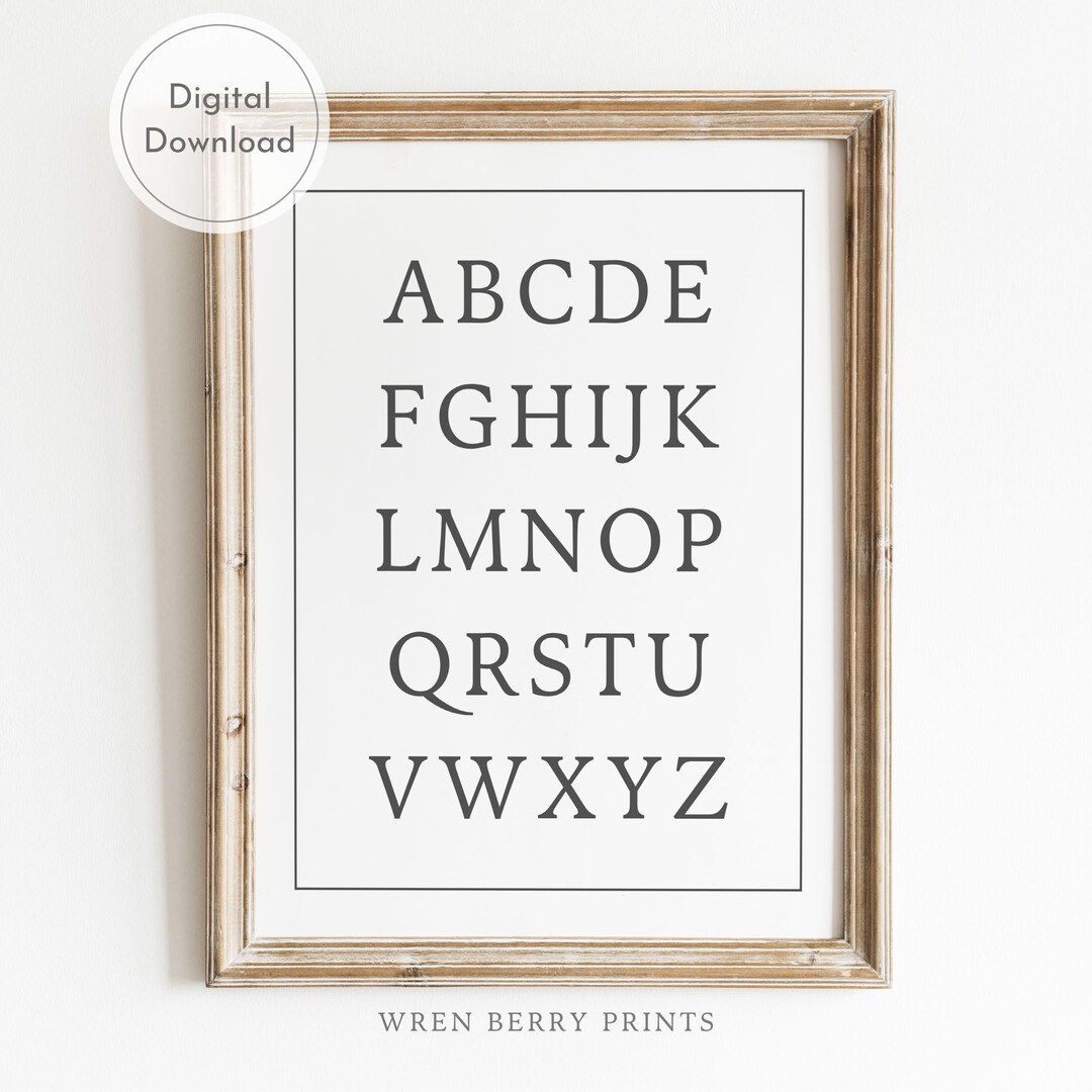 Alphabet Poster Printable, Vintage Nursery ABC Chart, Neutral Minimal ...
