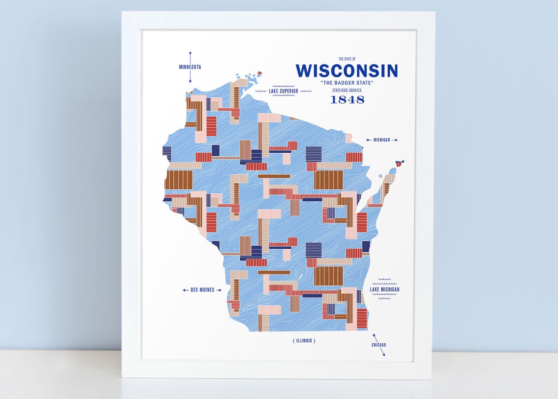 Wisconsin Map Print Poster - Etsy