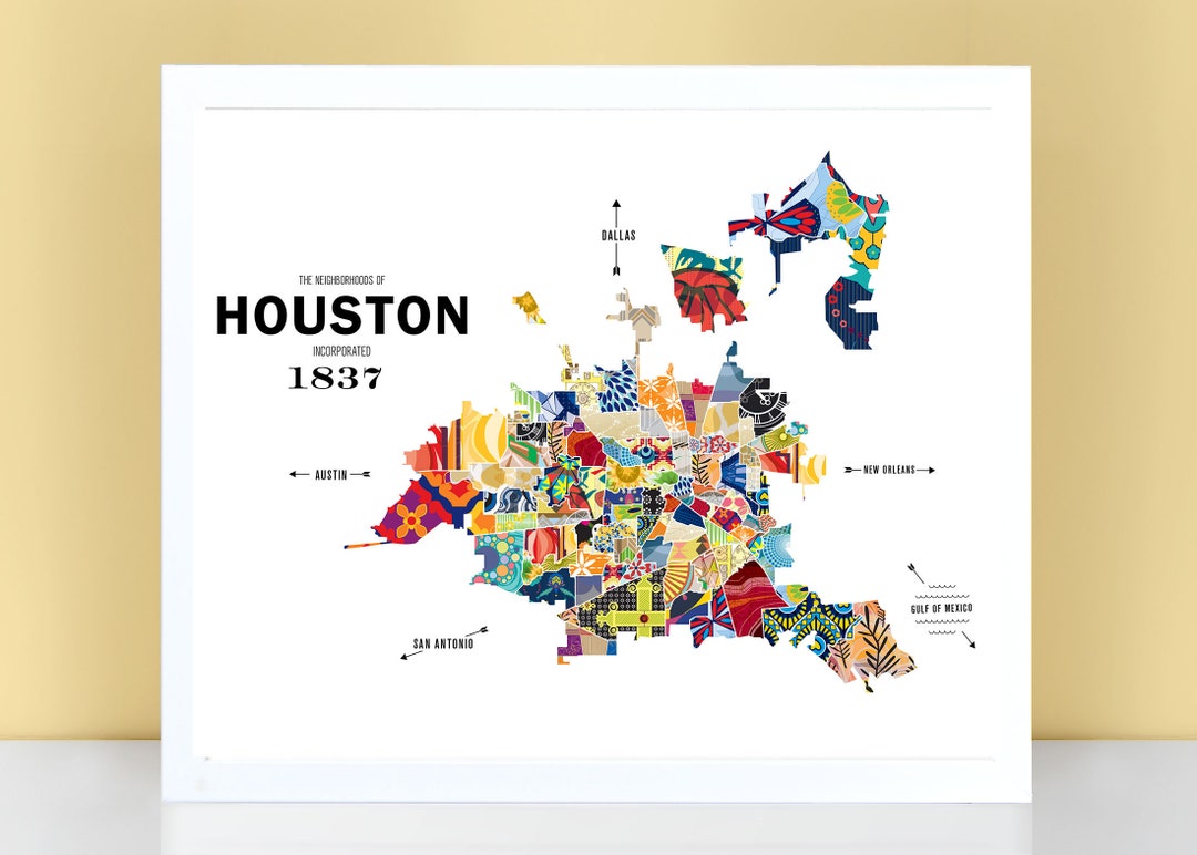 Houston City Map Print Travel Poster - Etsy