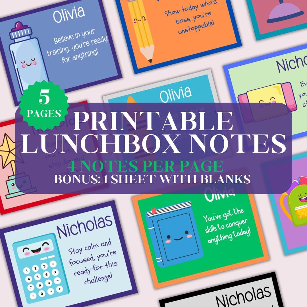 Lunchbox Note for Kids Personalized Printable Lunchbox Note Back to ...