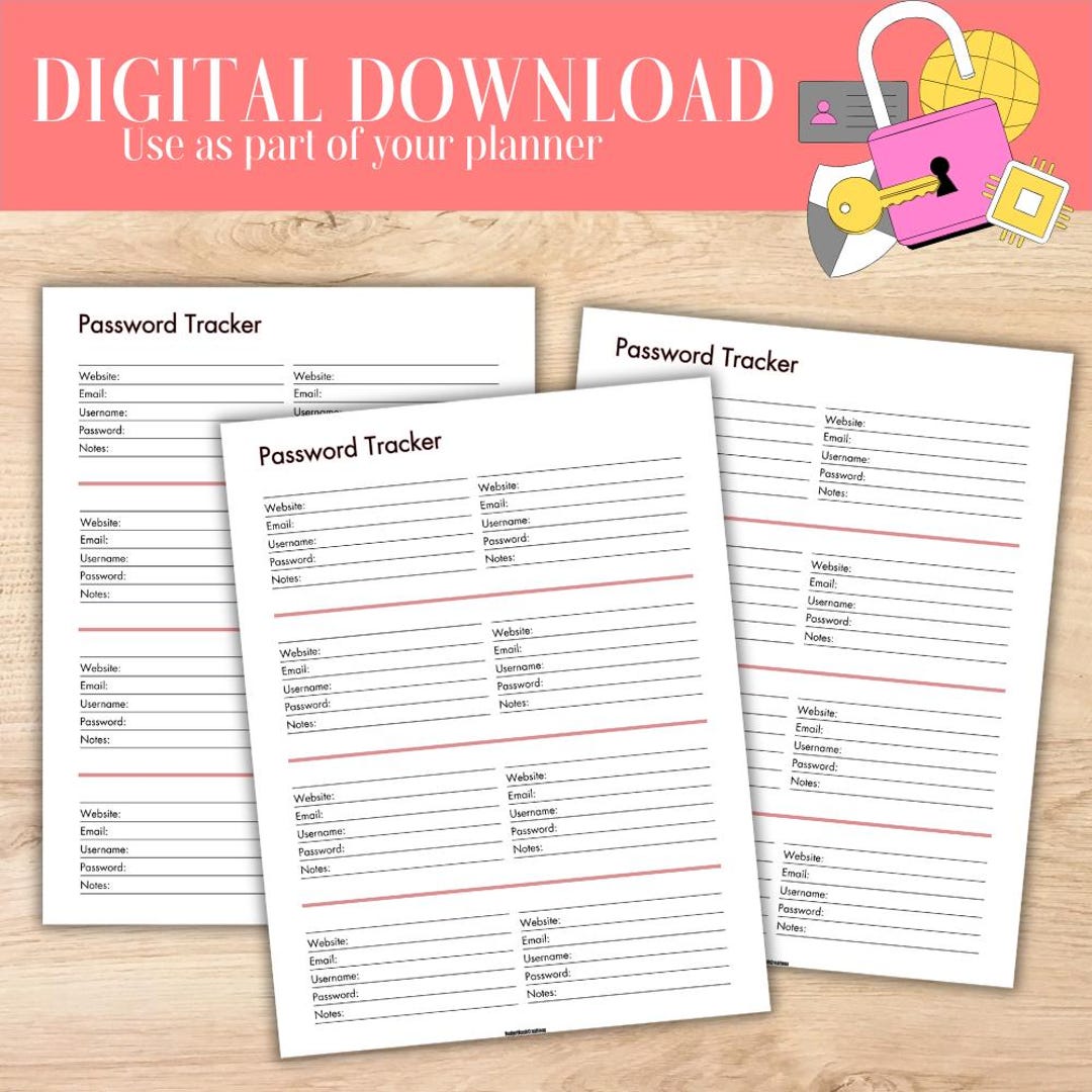 Password Tracker Printable Login Organizer Digital Password Log Website ...