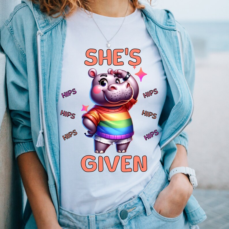 Colorful Pride Hippo T-shirt, LGBTQ Cute Hippo Graphic Tee, Fun ...
