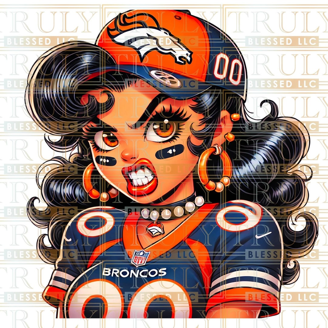 Broncos Girl Art Retro Football Fan Cartoon Digital Download - Etsy