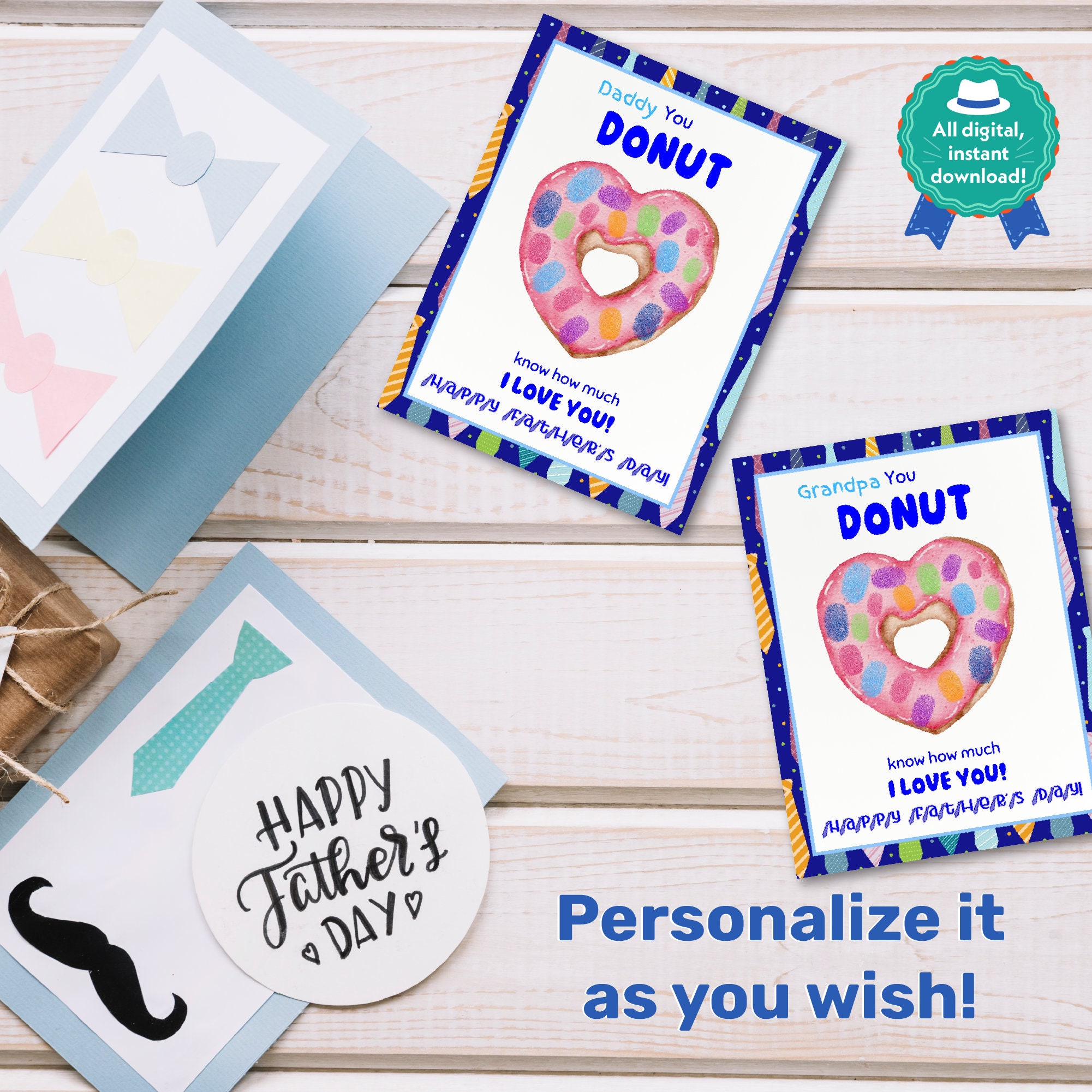 DONUT Father's Day Card Fingerprint Keepsake Handprint Art Craft ...