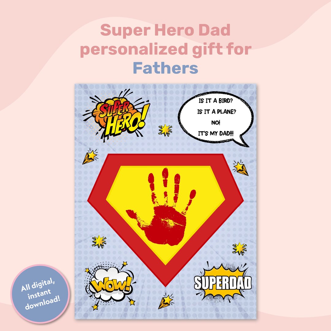 Super Hero Dad Handprint Art Happy Father's Day Card Keepsake Handprint ...