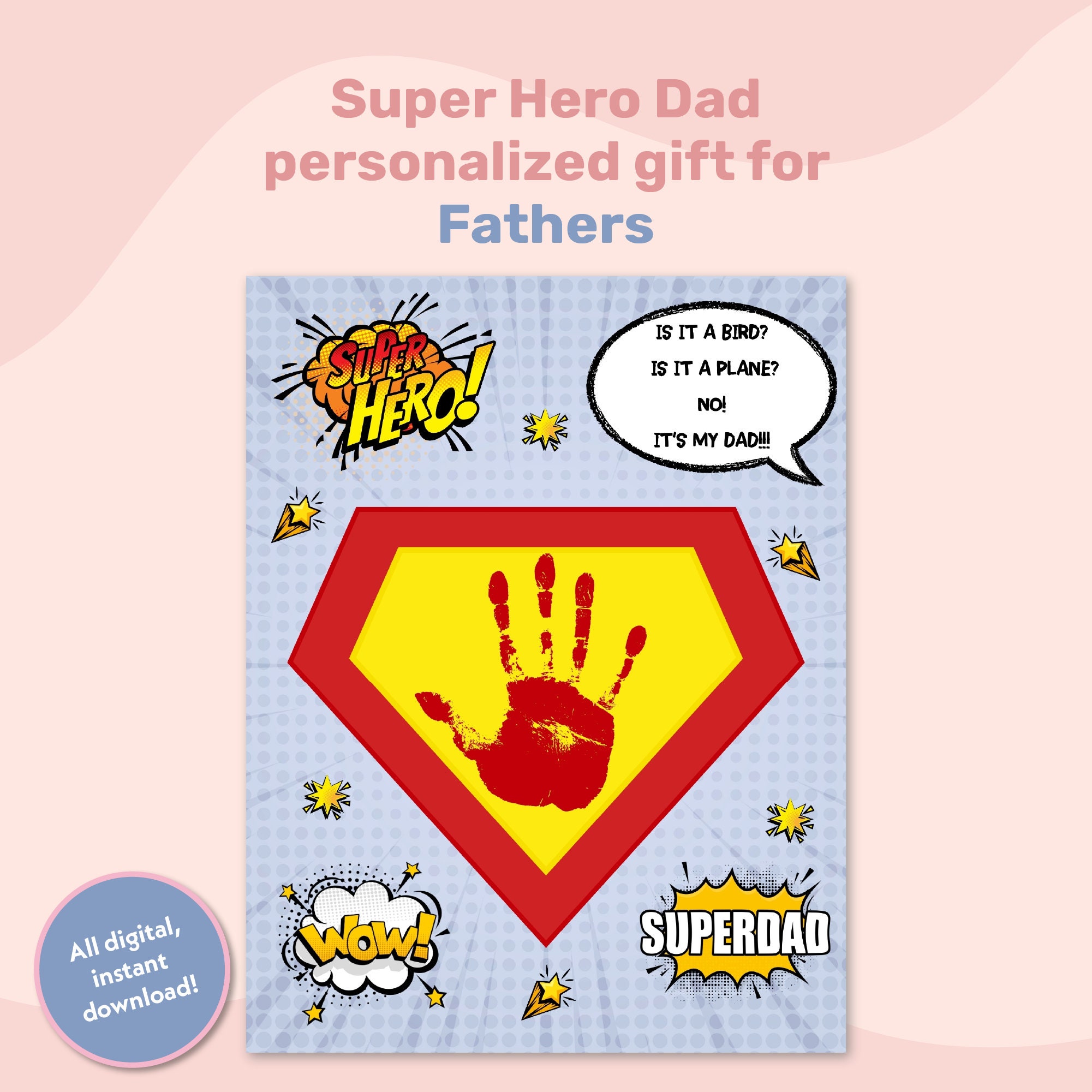 Super Hero Dad Handprint Art Happy Father's Day Card Keepsake Handprint ...