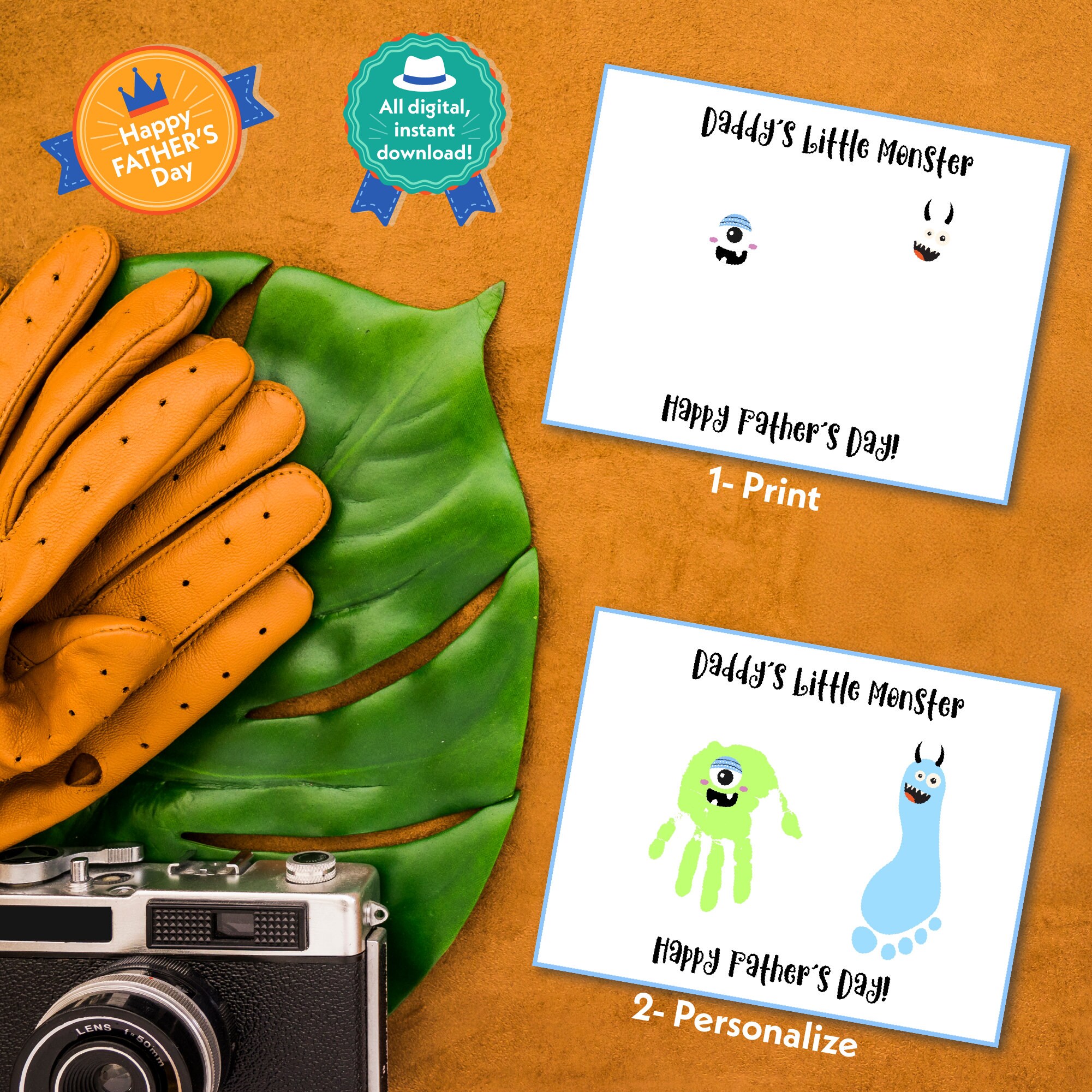 First Father's Day Daddys Little Monster Card Handprint Art New Dad ...