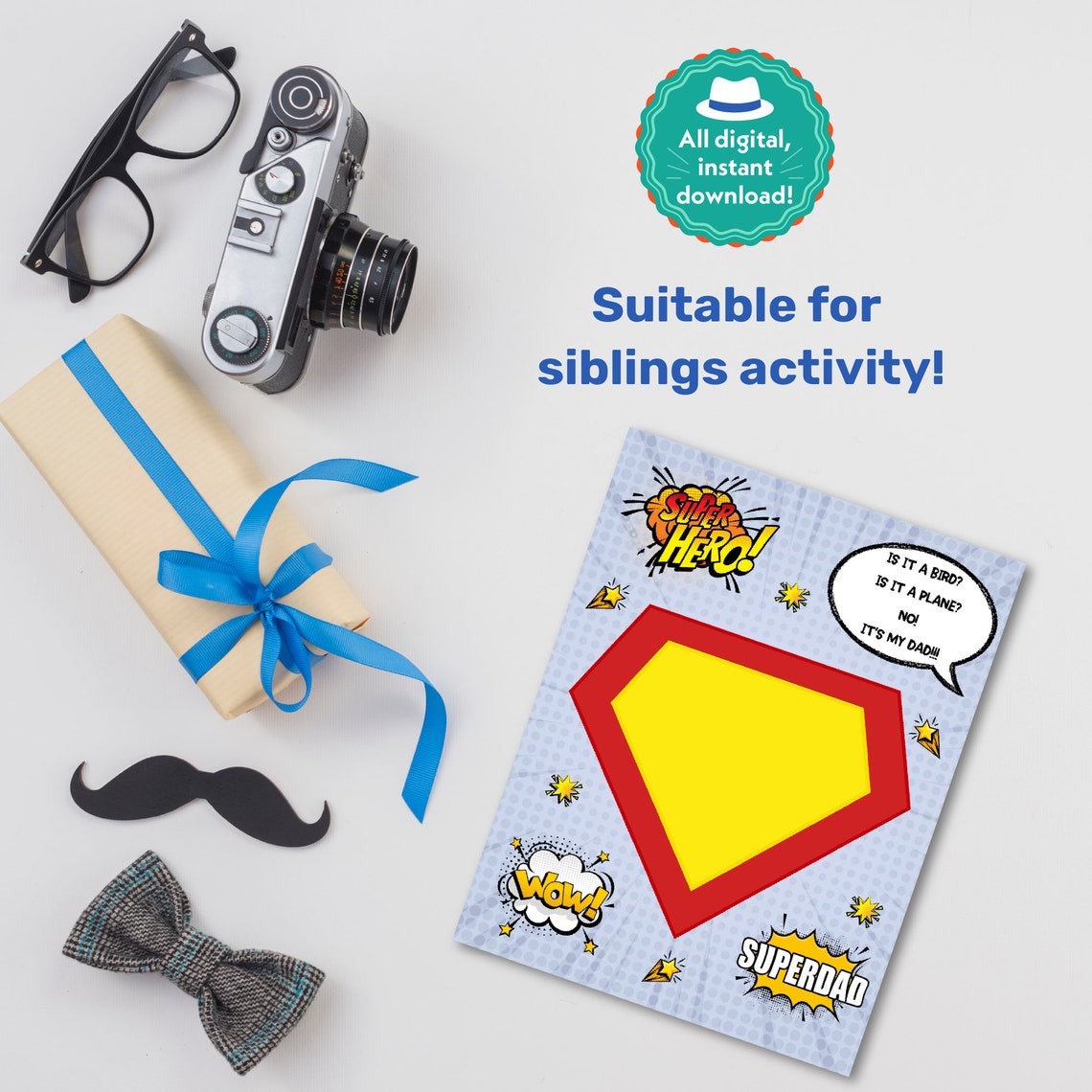 Super Hero Dad Handprint Art Happy Father's Day Card Keepsake Handprint ...