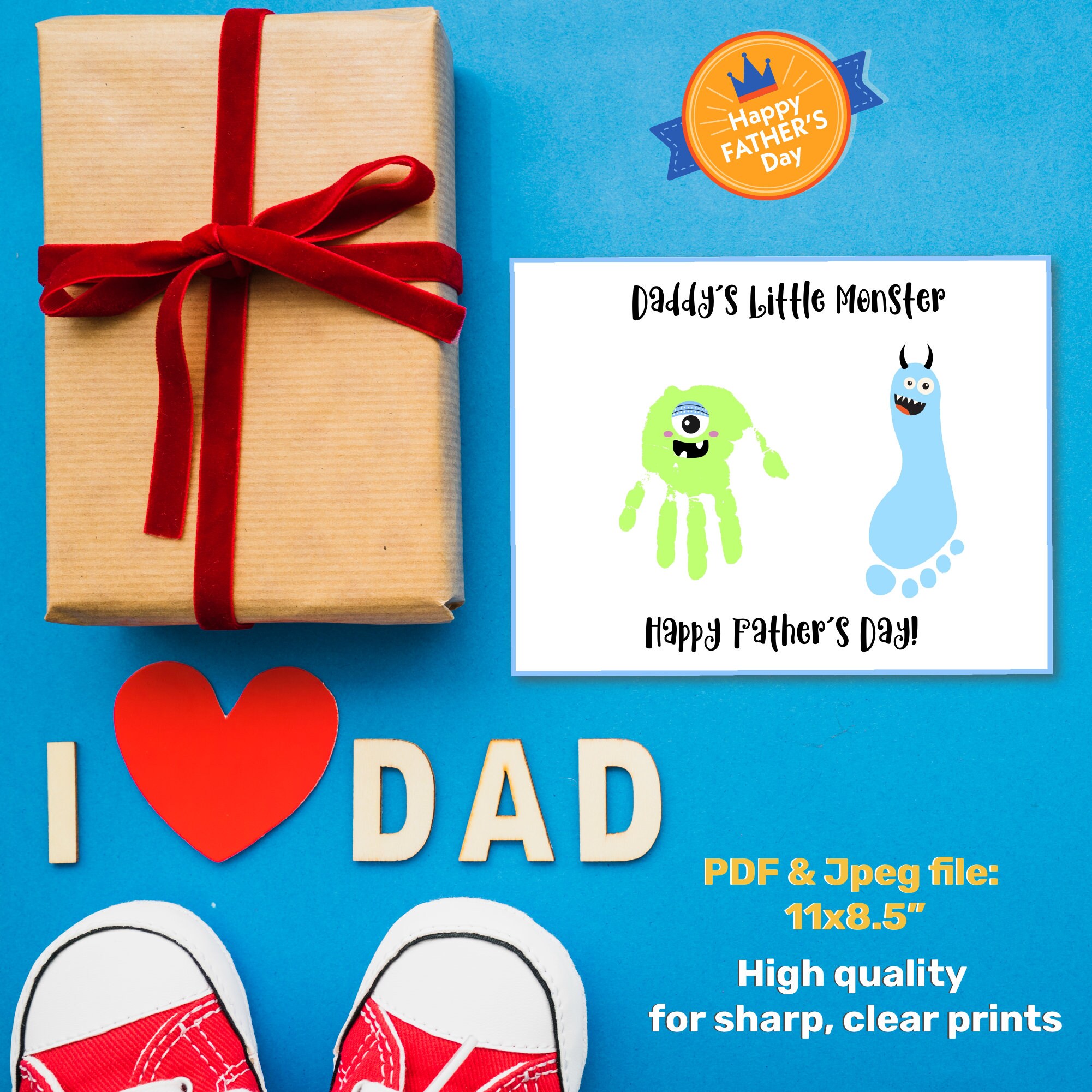 First Father's Day Daddys Little Monster Card Handprint Art New Dad ...