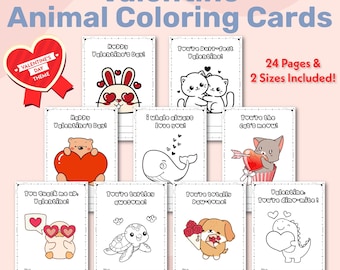 Valentine Coloring Cards, Printable Valentine's Day Cards, Kids ...