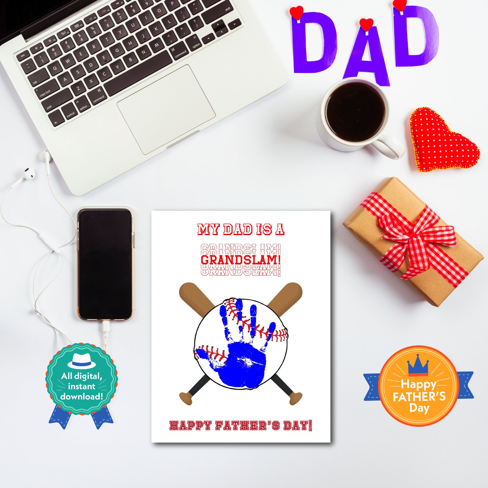 Baseball Father's Day Card Gift for Dad Keepsake Handprint Art ...