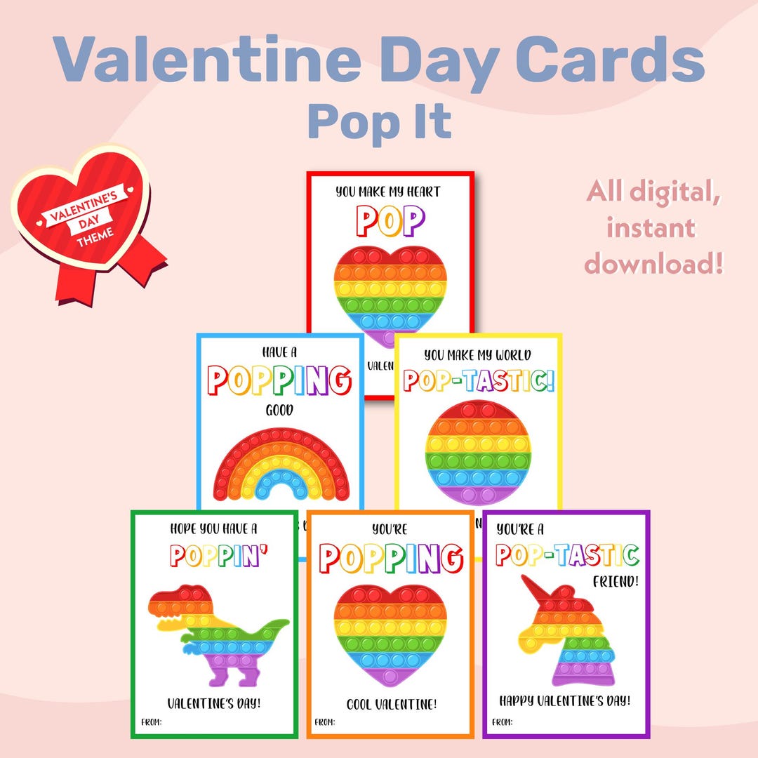 Pop It Valentine Cards, Printable Pop It Valentine's Day Cards, Kids ...