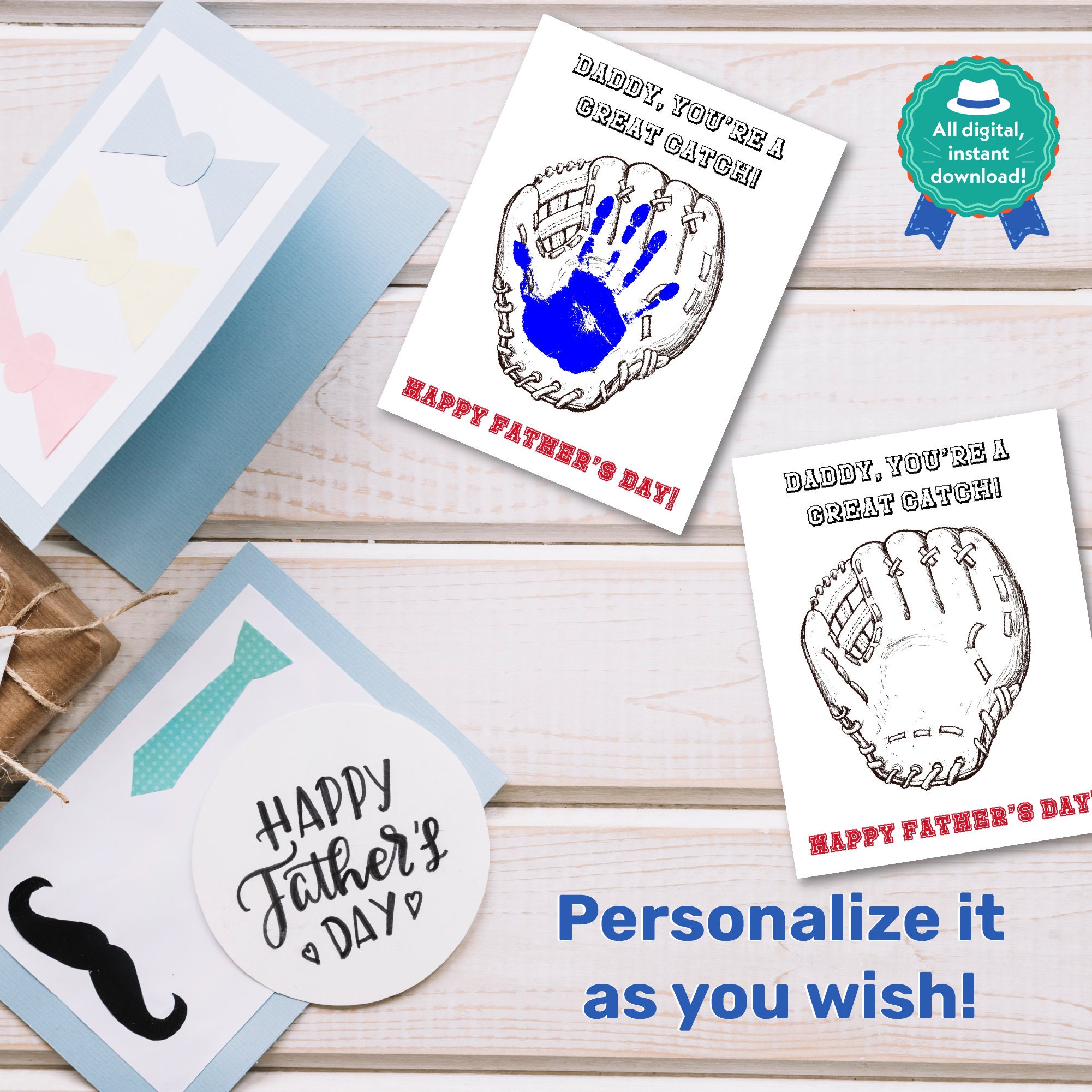 Baseball Fathers Day Card Gift for Dad You Are Great Catch Handprint ...