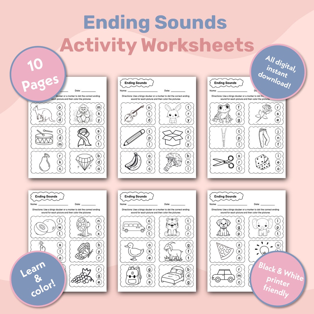 Homeschool Printable Ending Sounds Worksheet 1st Grade Practice ...