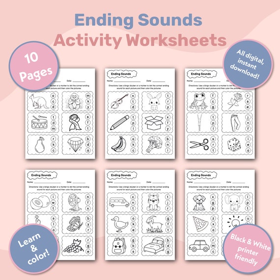 10 Printable Ending Sounds Worksheets Preschool 1st Grade Ending