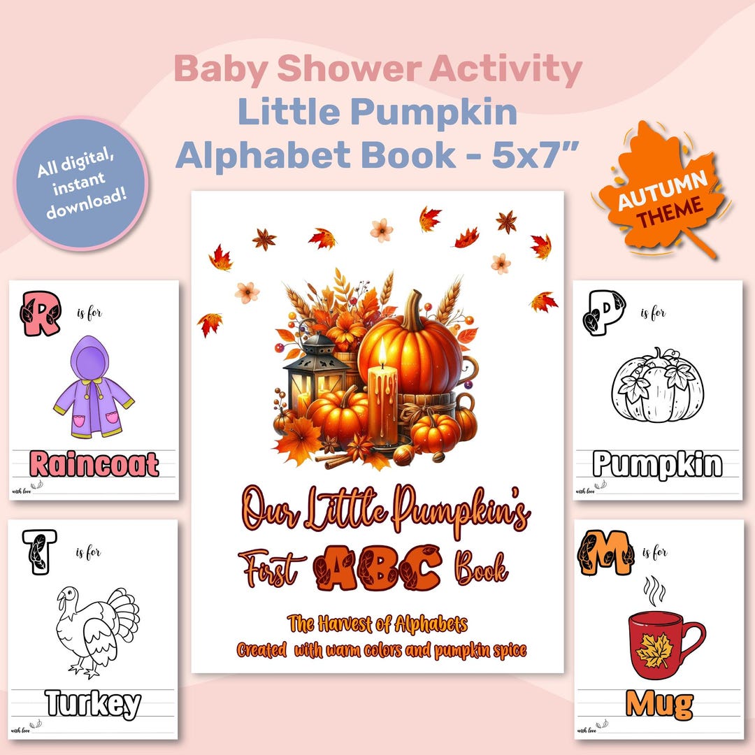 Little Pumpkin Baby Shower Abc Book Keepsake Gift Autumn Decor Fall ...