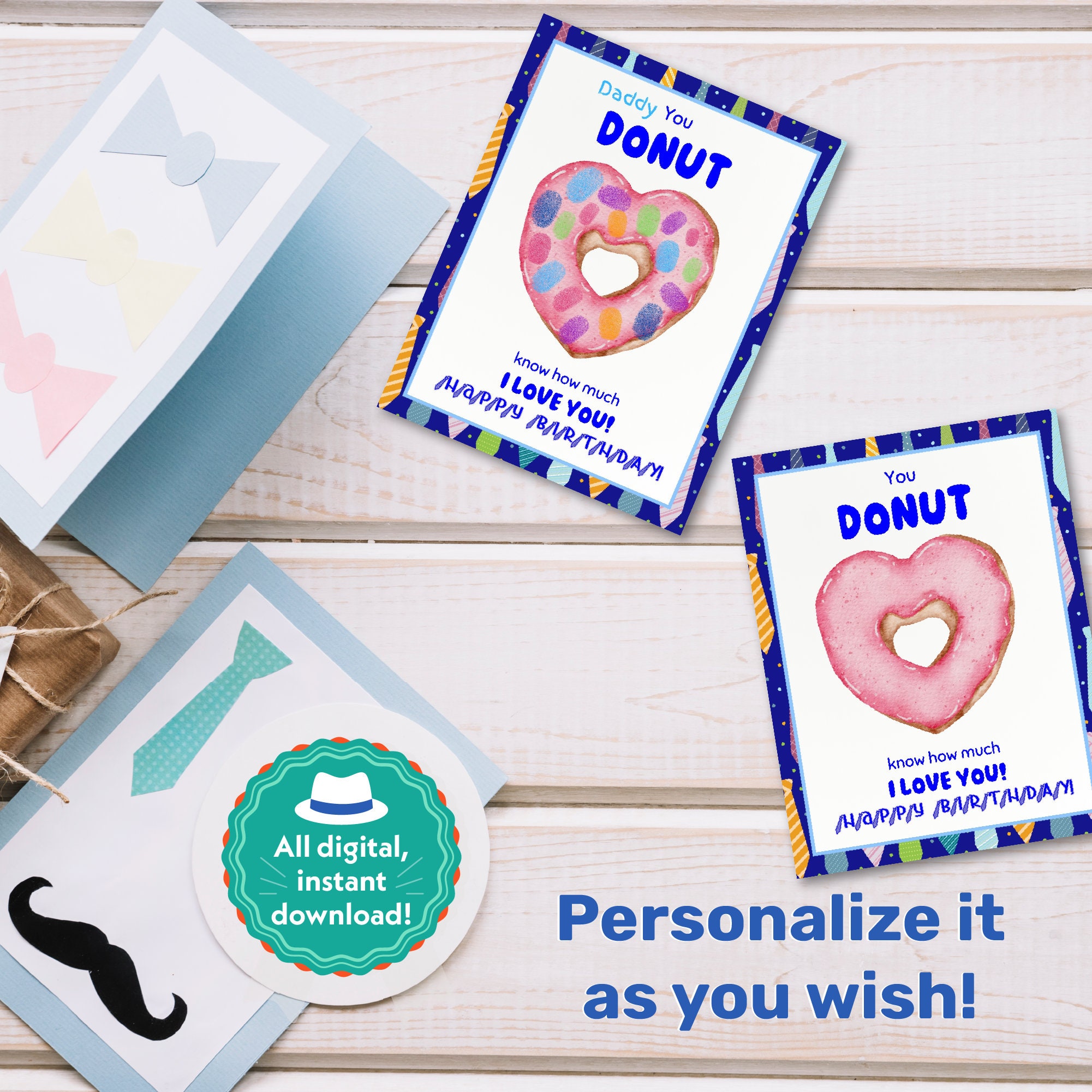 DONUT Happy Birthday Fingerprint Card Handprint Art Dad Grandpa ...