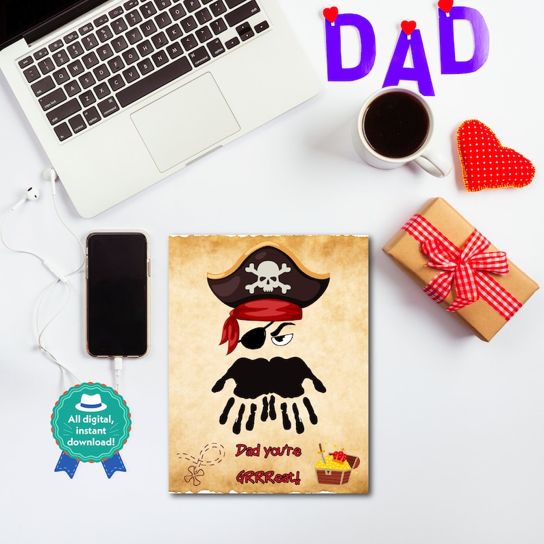Pirate Handprint Art Happy Father's Day Card Keepsake Handprint Craft ...