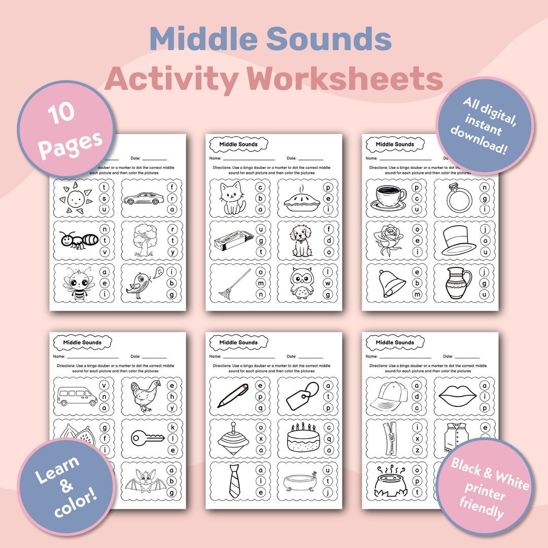 Homeschool Printable Middle Sounds Worksheet 1st Grade Practice ...