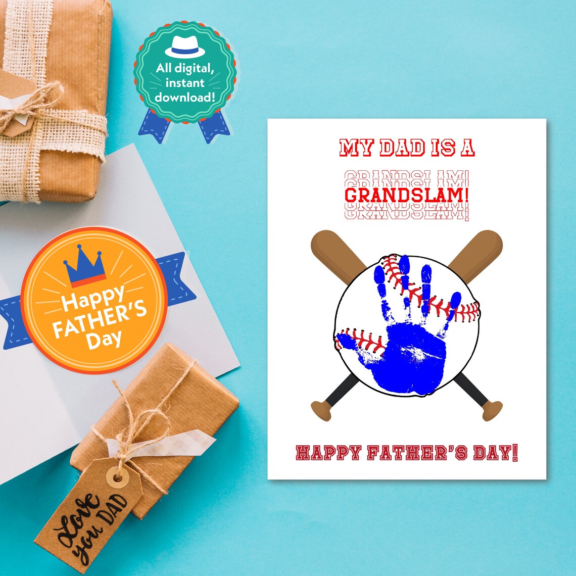 Baseball Father's Day Card Gift for Dad Keepsake Handprint Art ...