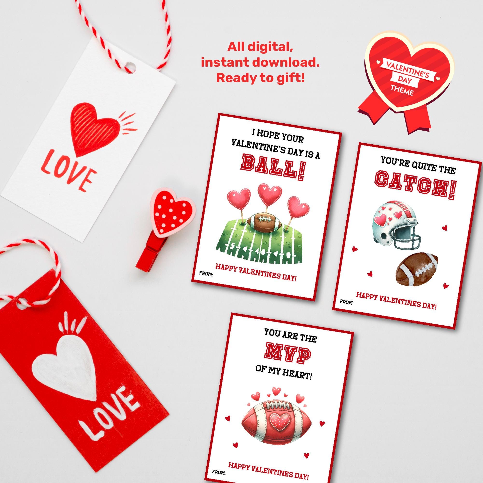 Football Valentine Cards, Printable Sports Valentines Day Cards, Kids ...